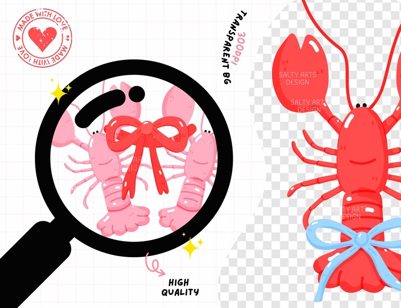 Lobster Clipart Bundle Summer Seafood Pngs With Bows Digital Download
