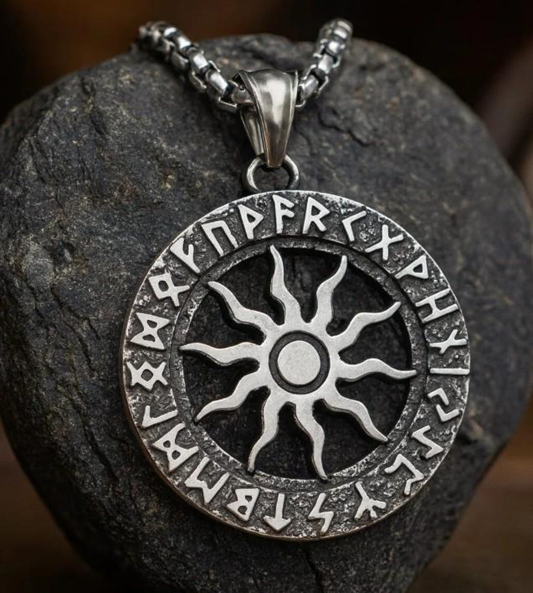 Viking Sun Rune Necklace, Norse Solar Symbol Pendant, Stainless Steel ...