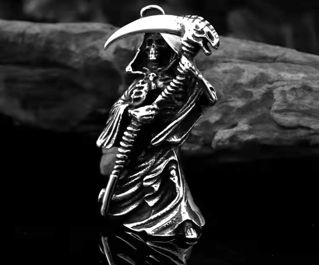 3D Grim Reaper Pendant Necklace: Stainless Steel Gothic Scythe Jewelry ...