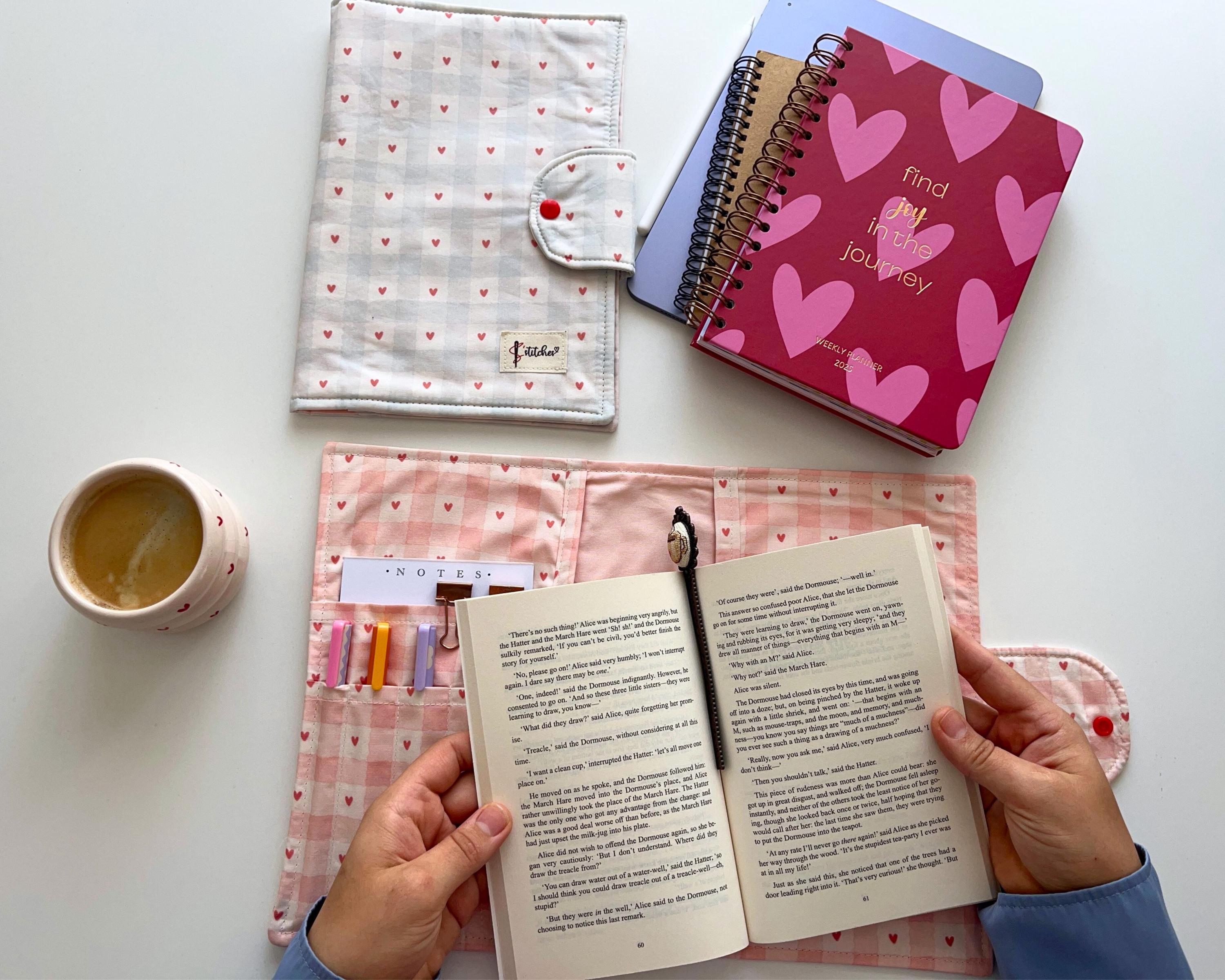 Handmade Cotton Book Cover With Pen Holder – Heart Pattern Journal ...
