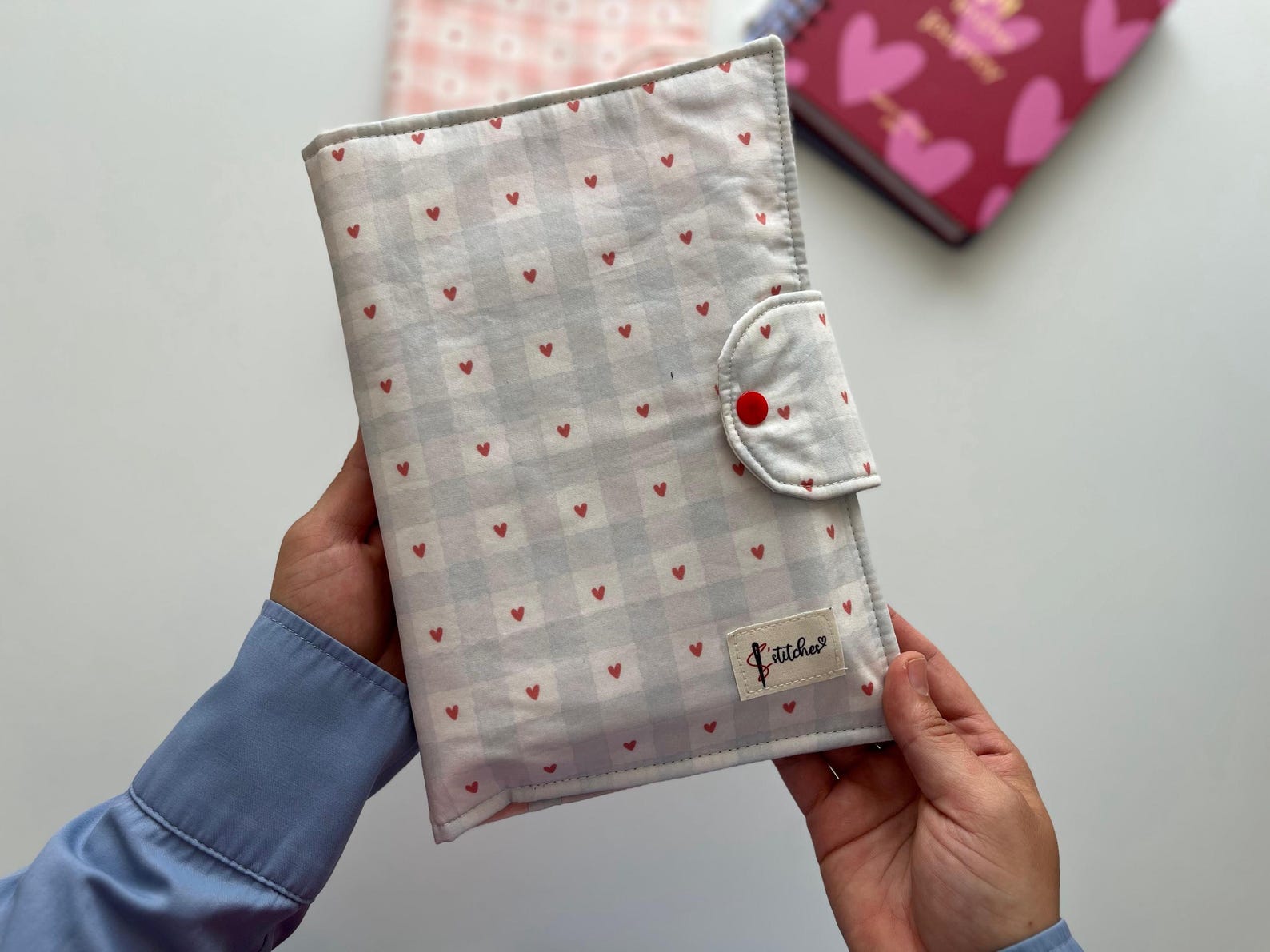 Handmade Cotton Book Cover With Pen Holder – Heart Pattern Journal ...