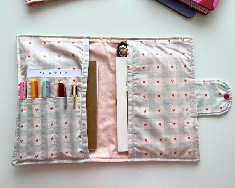 Handmade Cotton Book Cover With Pen Holder – Heart Pattern Journal ...