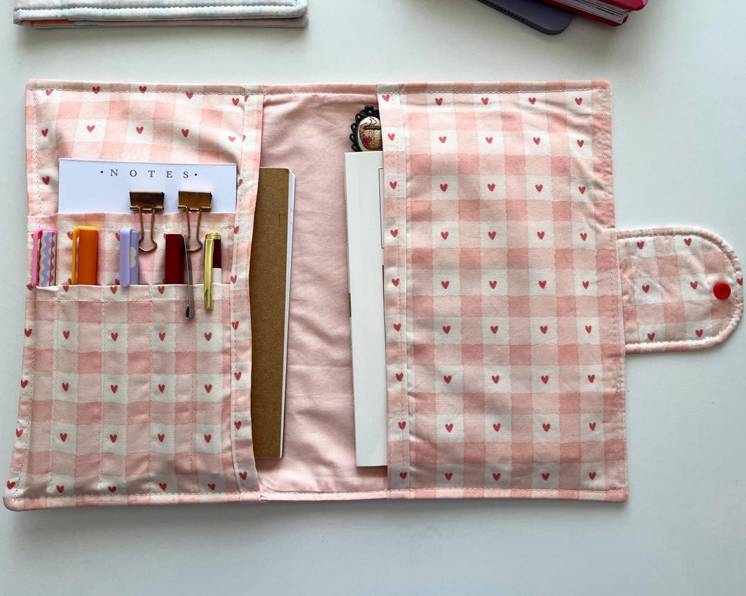 Handmade Cotton Book Cover With Pen Holder – Heart Pattern Journal ...