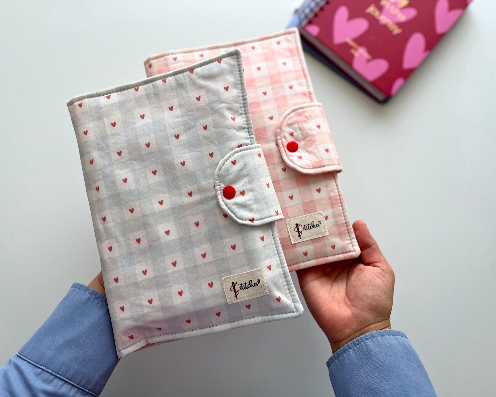 Handmade Cotton Book Cover With Pen Holder – Heart Pattern Journal ...