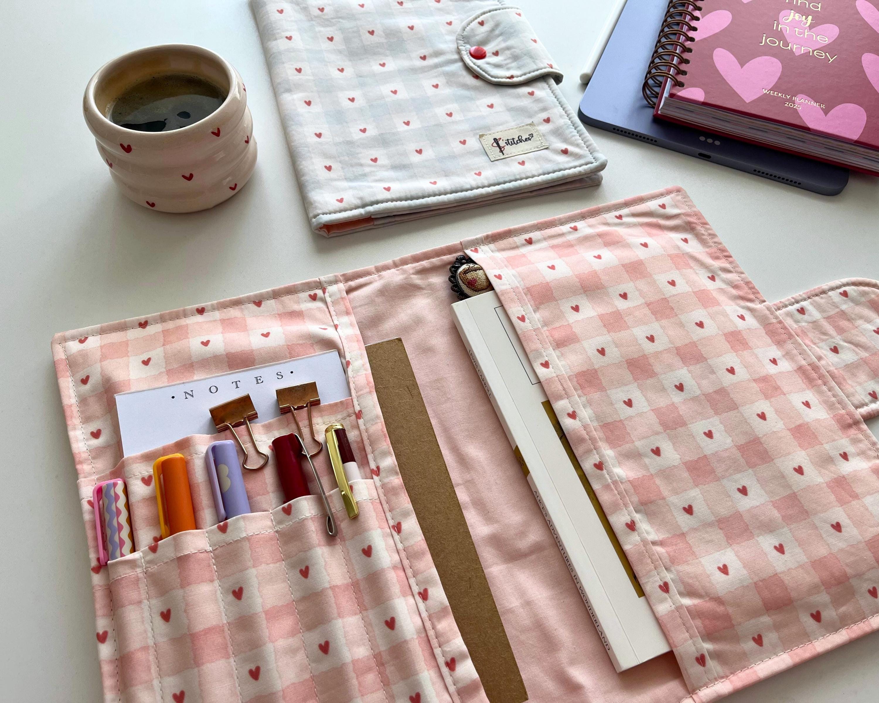 Handmade Cotton Book Cover With Pen Holder – Heart Pattern Journal ...