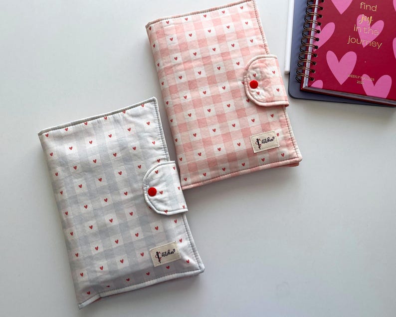 Handmade Cotton Book Cover With Pen Holder – Heart Pattern Journal ...