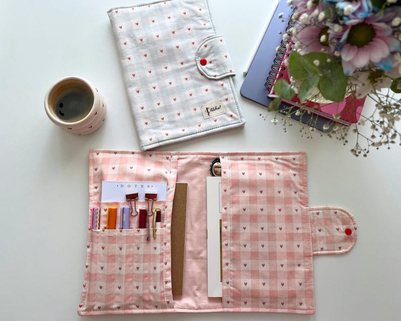 Handmade Cotton Book Cover With Pen Holder – Heart Pattern Journal ...