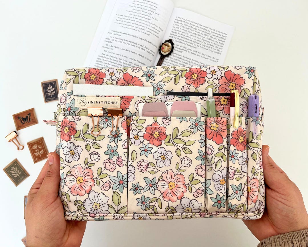 Floral Cotton Organizer Bag, Handmade Stationery Pouch, Teacher Gift - Etsy