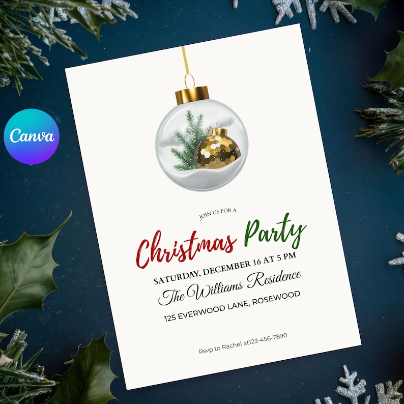 Christmas Party Invitation Editable, Christmas Ball Holiday Party ...