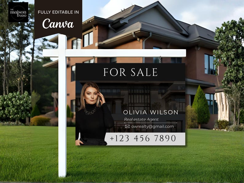 Real Estate Yard Sign Template, Editable for Sale Sign, Modern Design ...