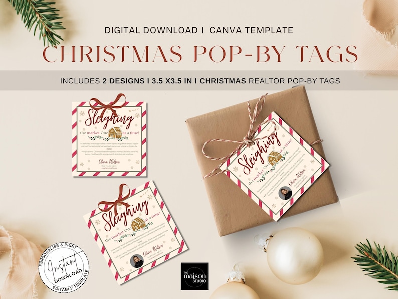 Christmas Realtor Pop by Tags | Canva Editable Holiday Gift Tag | Real ...