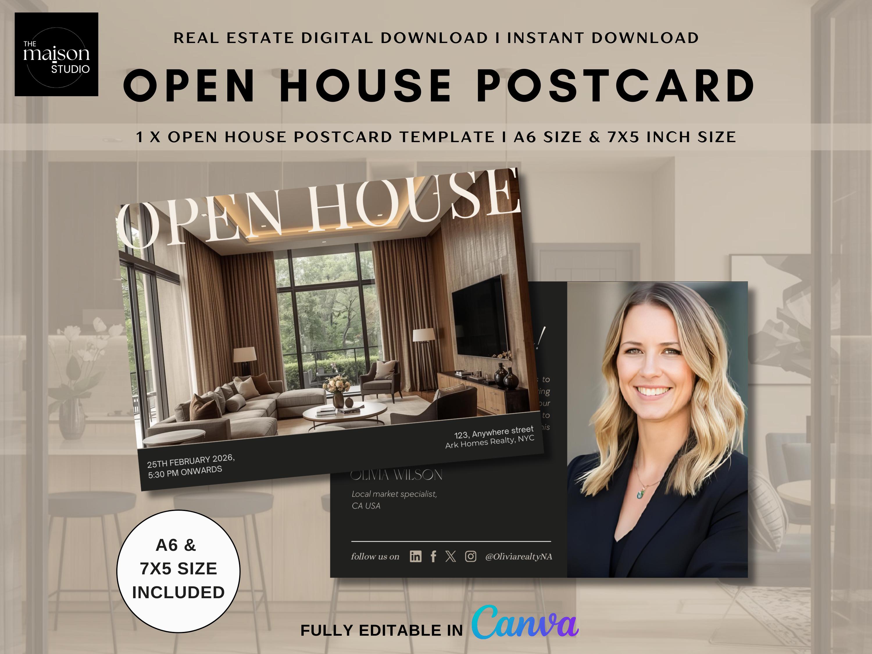 Open House Postcard Template | Canva Editable Real Estate Marketing ...