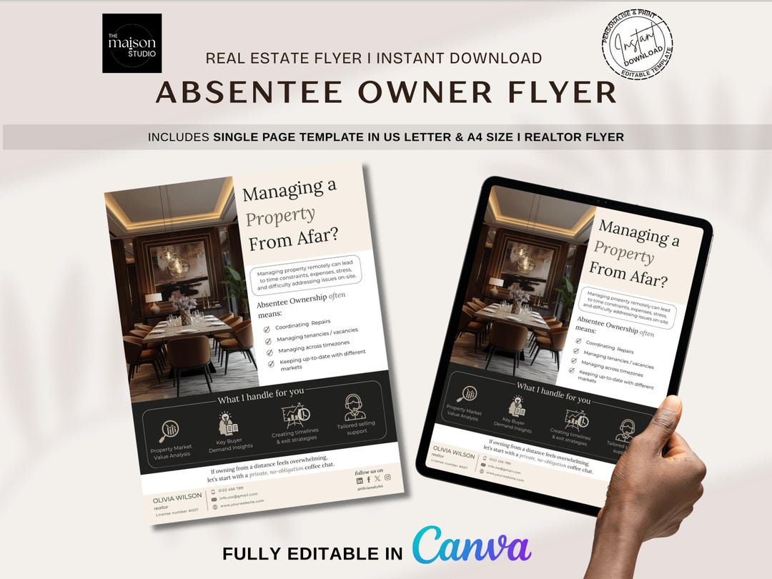 Absentee Owner Real Estate Flyer Template | Canva Editable Realtor ...