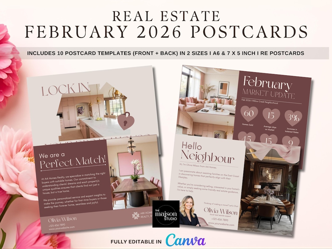 February 2026 Real Estate Postcard Templates | Luxury Valentine ...