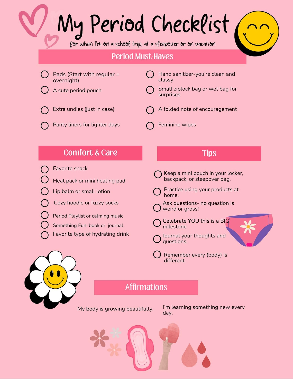 Back to School, Period Checklist, Affirmations, School, Vacation ...