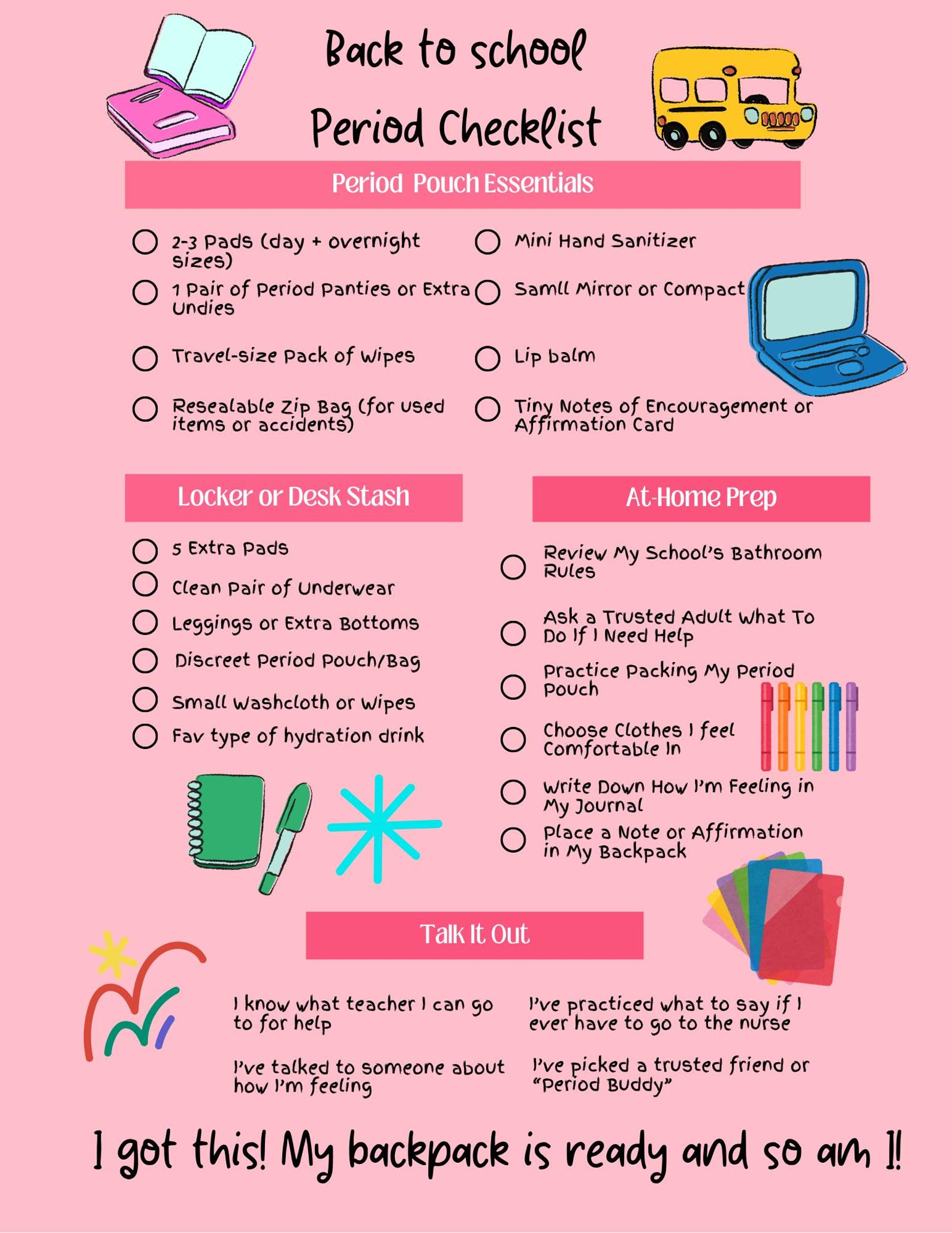 Back to School, Period Checklist, Affirmations, School, Vacation ...