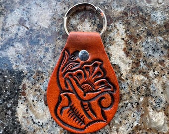 Hand Tooled Leather Keychain - Etsy