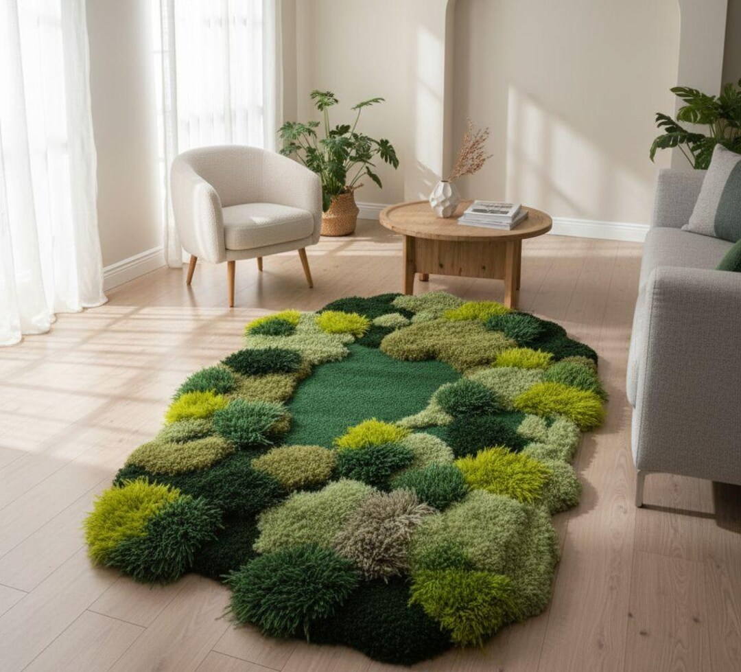 Green Moss Rug | 3D Nature Inspired Handtufted Carpet | Soft ...