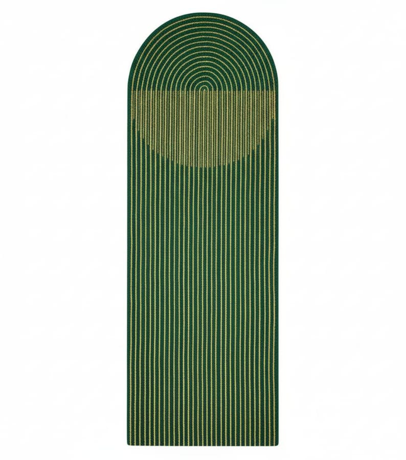 Hand Tufted Wool Runner Rug: Modern Green Striped Arch-end Carpet - Etsy
