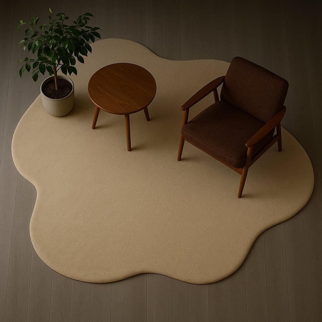 Cream Irregular Shape Rug • Modern Organic Blob Area Rug • Soft Plush ...