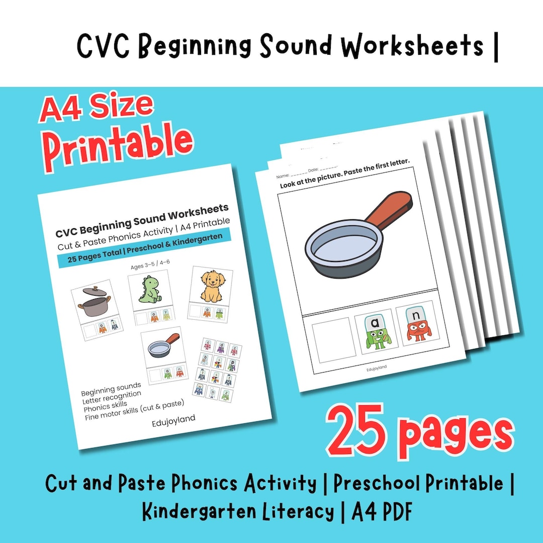 CVC Beginning Sound Worksheets | Alphablocks Inspired | Cut & Paste ...