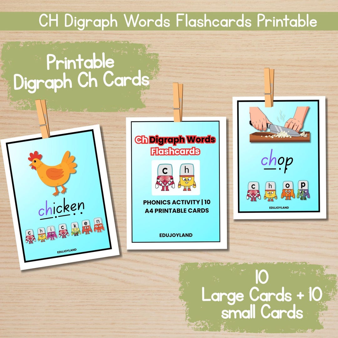 Ch Digraph Flashcards Printable,phonics Activity Worksheets ...