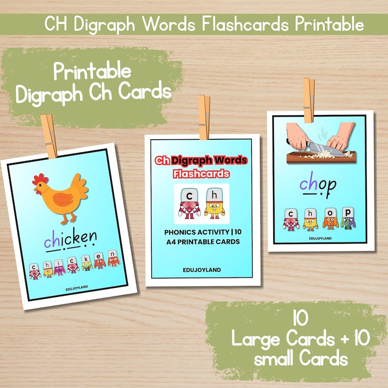 Ch Digraph Flashcards Printable,phonics Activity Worksheets ...