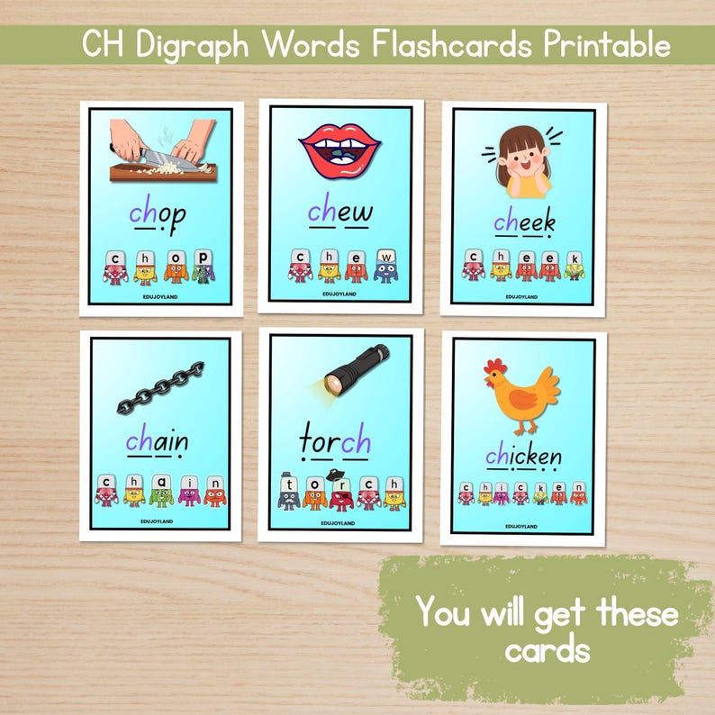 Ch Digraph Flashcards Printable,phonics Activity Worksheets ...