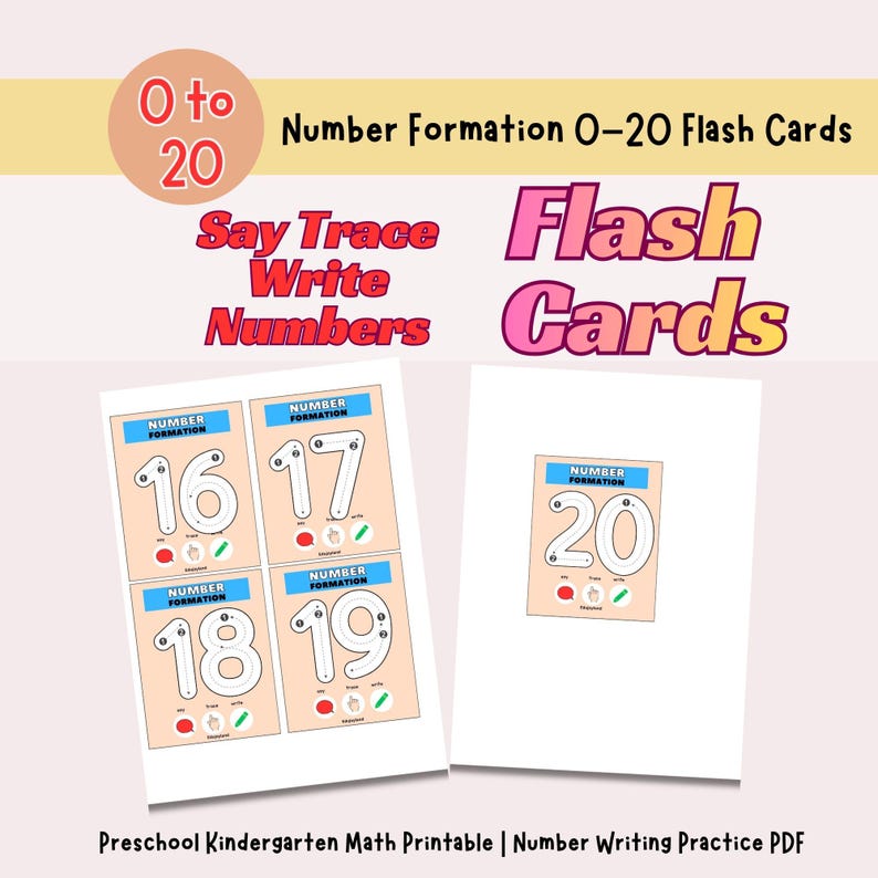 Number Formation 0–20 Flash Cards | Say Trace Write Numbers | Preschool ...