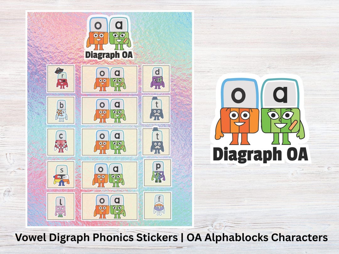 OA Vowel Digraph Stickers,alphablocks-style Phonics Stickers,printable ...
