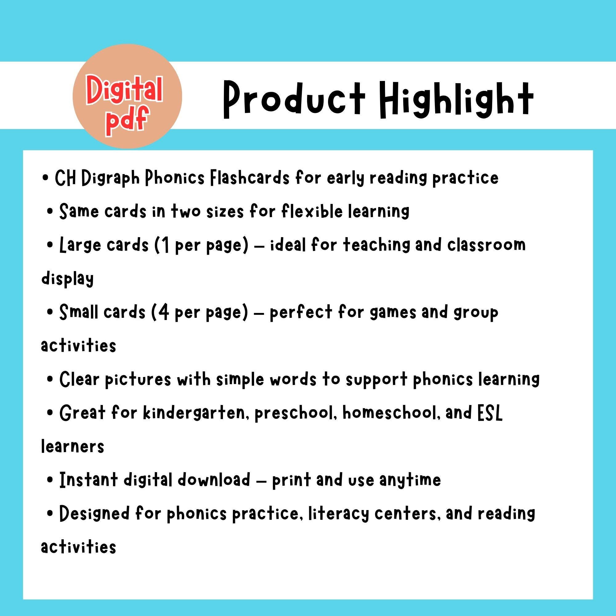 CH Digraph Flashcards Printable | Phonics Activity for Kids ...