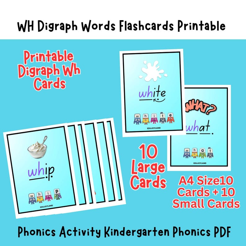 WH Digraph Flashcards Printable | Phonics Activity for Kids ...