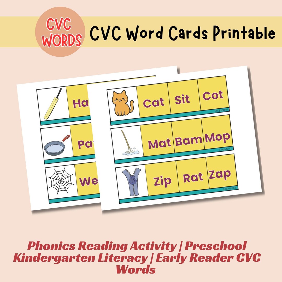 CVC Word Cards Printable | Phonics Reading Activity | Preschool ...