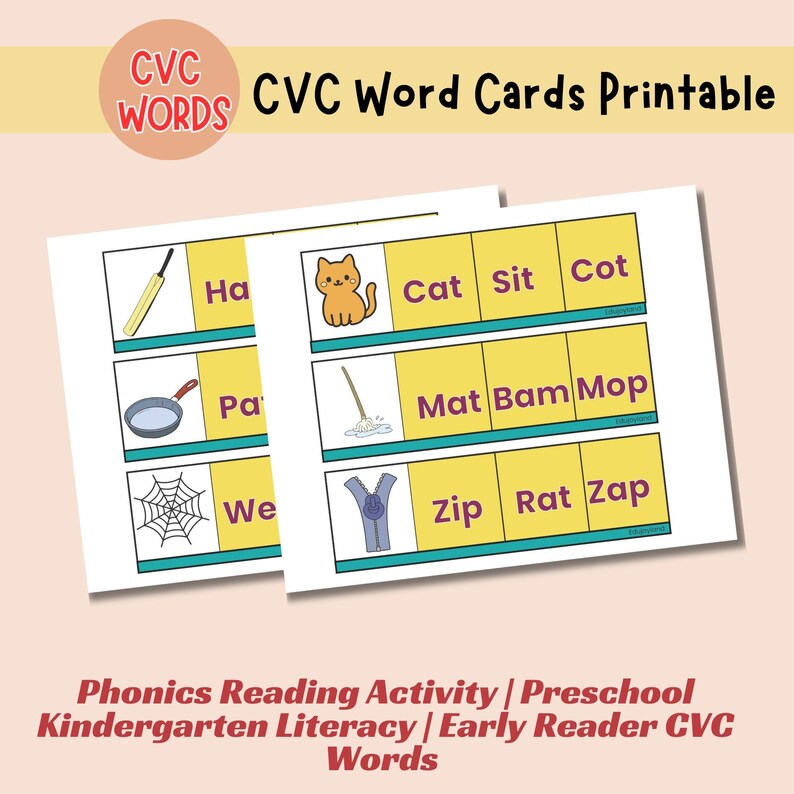 CVC Word Cards Printable | Phonics Reading Activity | Preschool ...