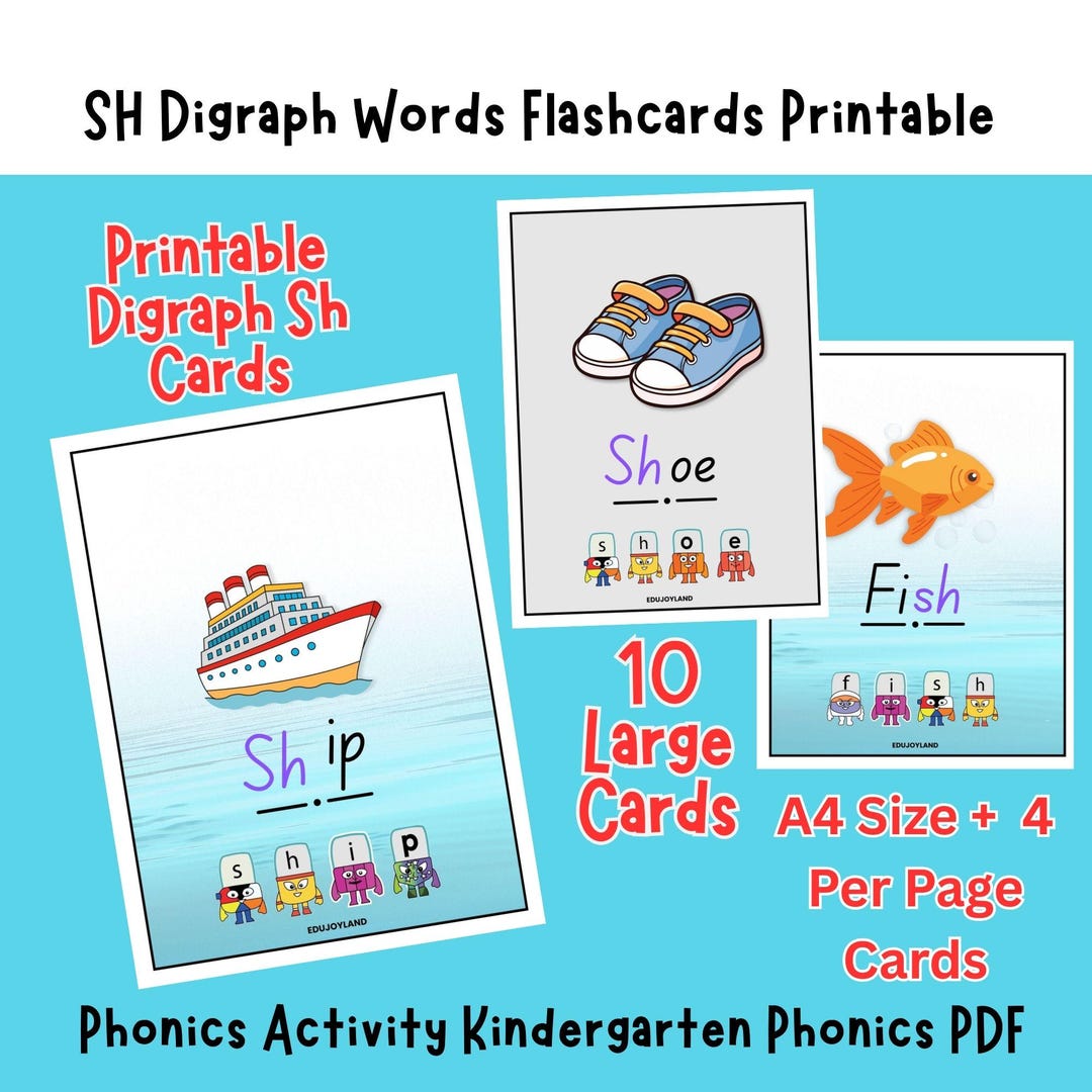 SH Digraph Words Flashcards Printable | Phonics Activity | 10 A4 ...