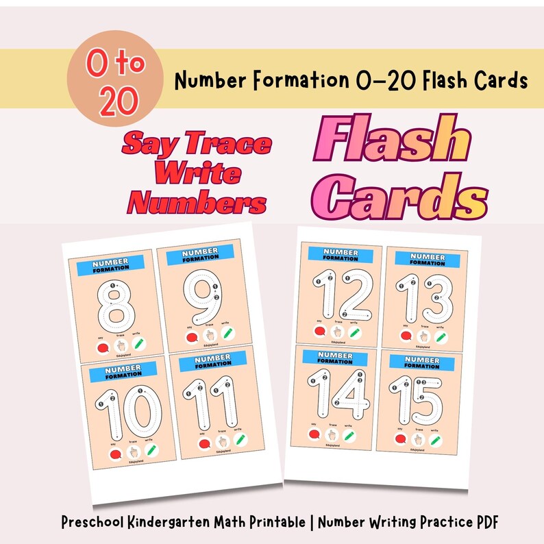 Number Formation 0–20 Flash Cards | Say Trace Write Numbers | Preschool ...
