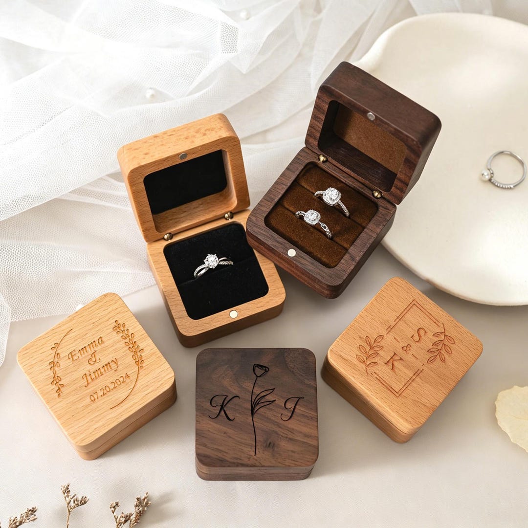 Custom Name Laser Engraved Wood Ring Bearer, Rustic Boho Wedding ...