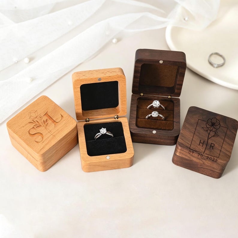 Custom Name Laser Engraved Wood Ring Bearer, Rustic Boho Wedding ...