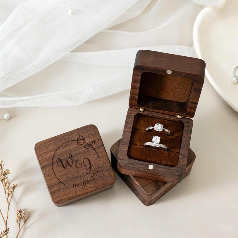 Custom Name Laser Engraved Wood Ring Bearer, Rustic Boho Wedding ...