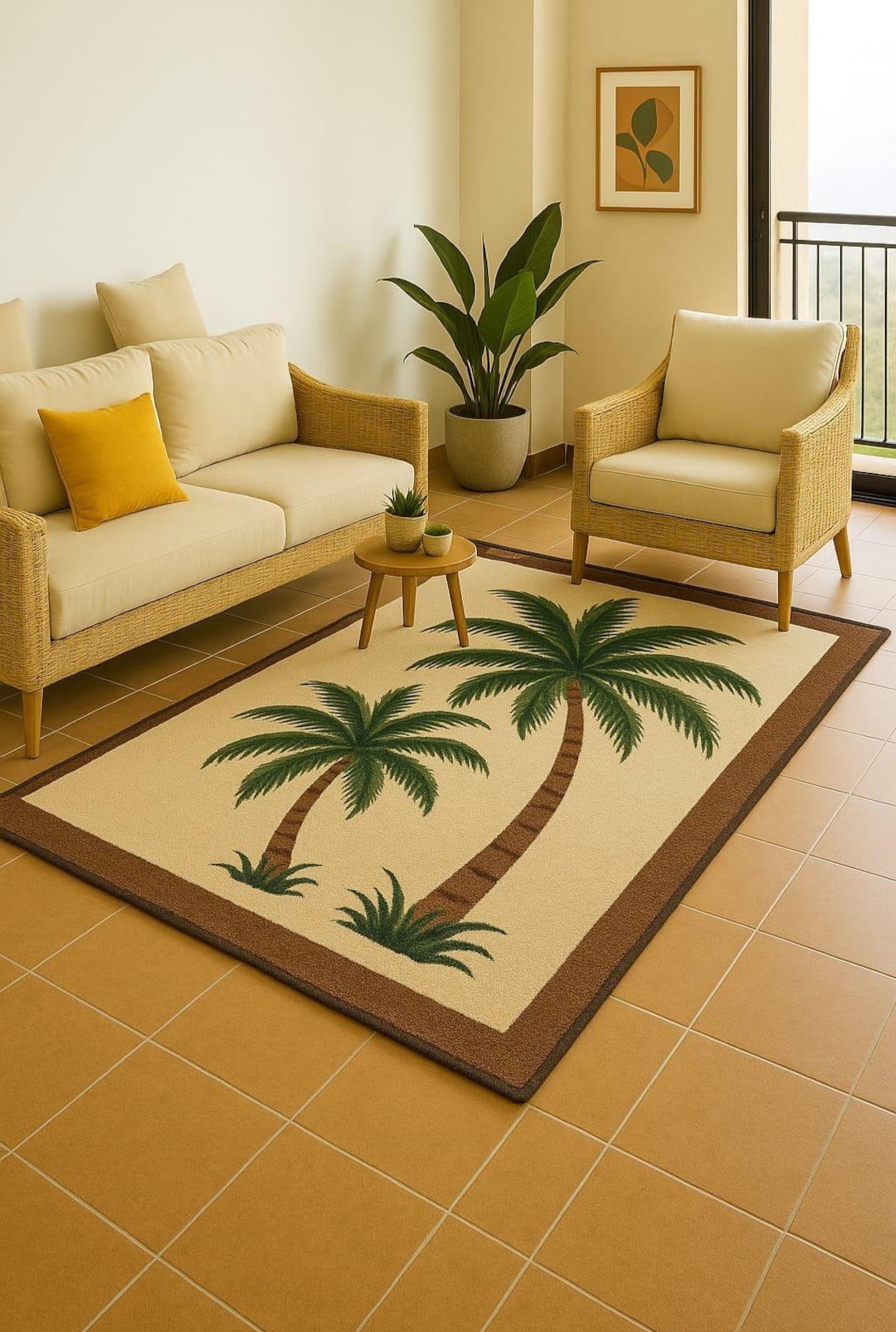 Hand Tufted Palm Tree Rug – Tropical Botanical Area Rug for Living Room ...