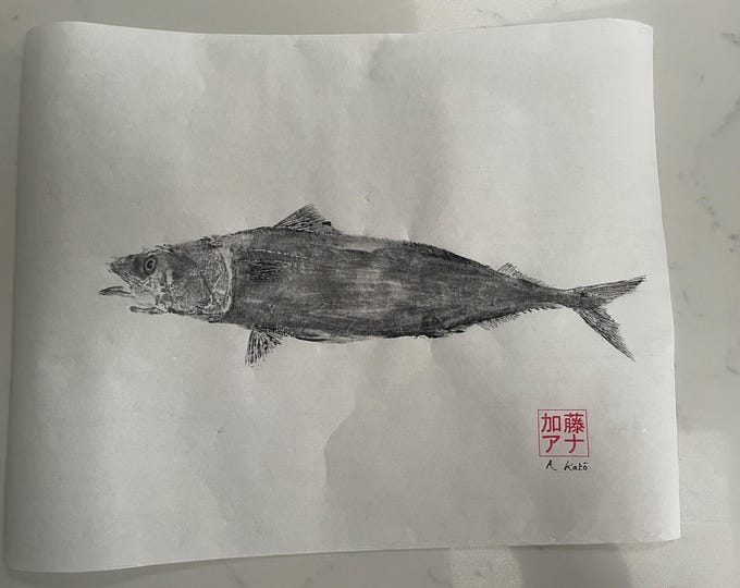 Original Japanese-style Gyotaku Mackerel Ink Fish Prints on Authentic ...