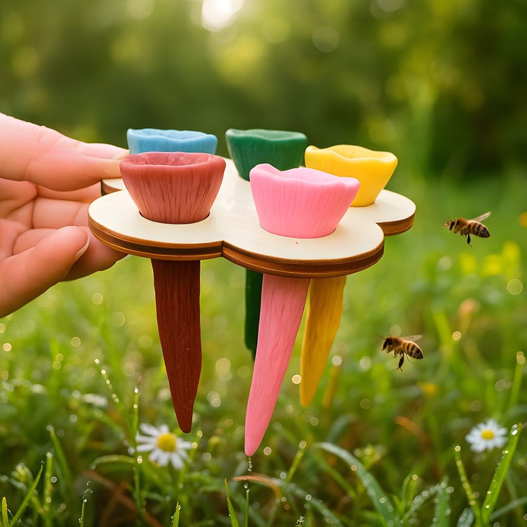Resin Bee Watering Station: Garden Pollinator Feeder With Wooden Base ...
