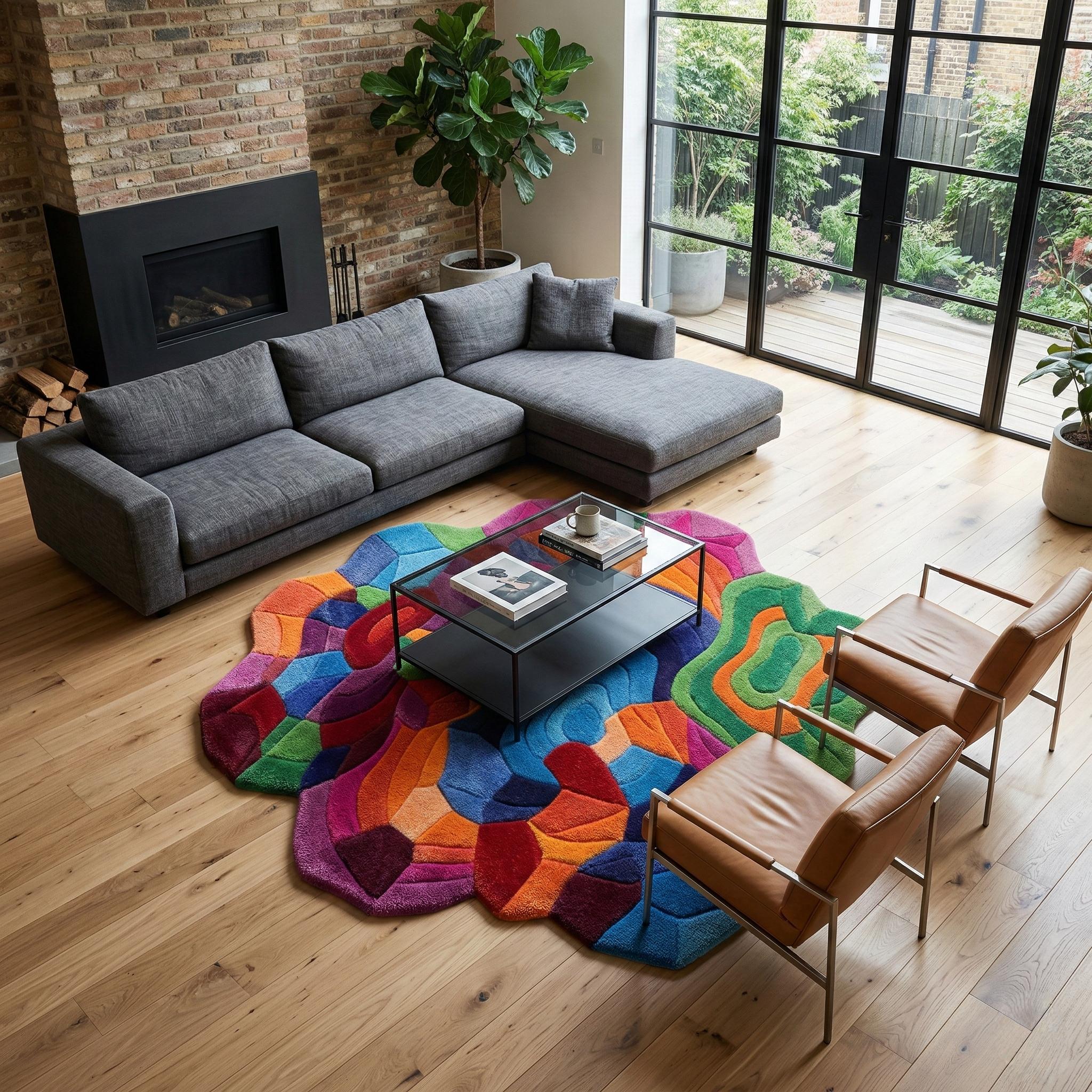 Colorful Abstract Area Rug Hand Tufted Wool Sculptural Modern Artistic ...
