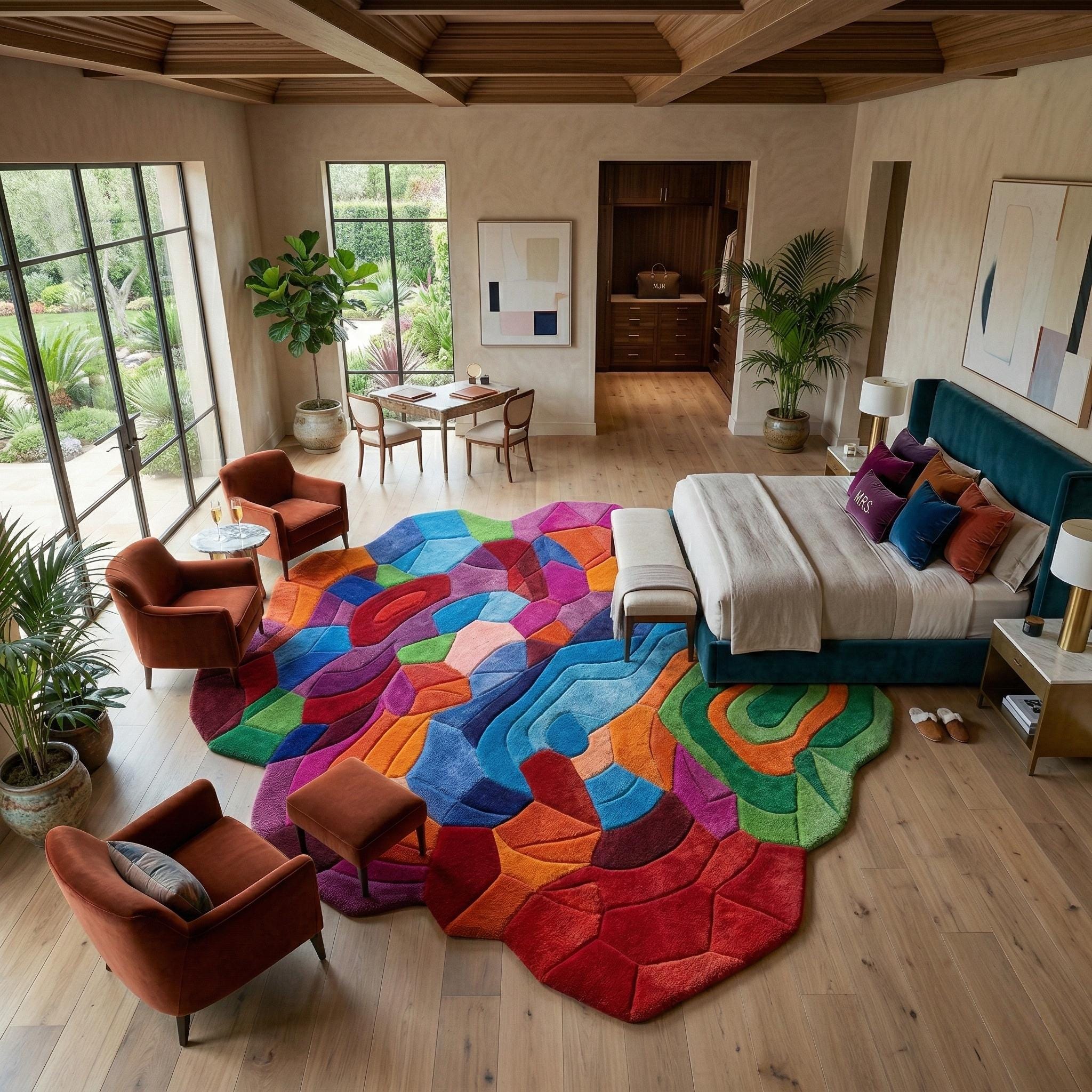 Colorful Abstract Area Rug Hand Tufted Wool Sculptural Modern Artistic ...