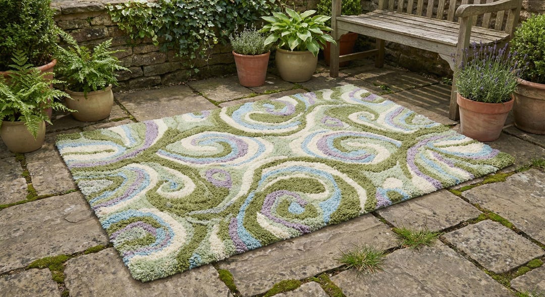 Swirl Design Rug Wool Hand Tufted: Modern Abstract Pattern, Soft Pile ...
