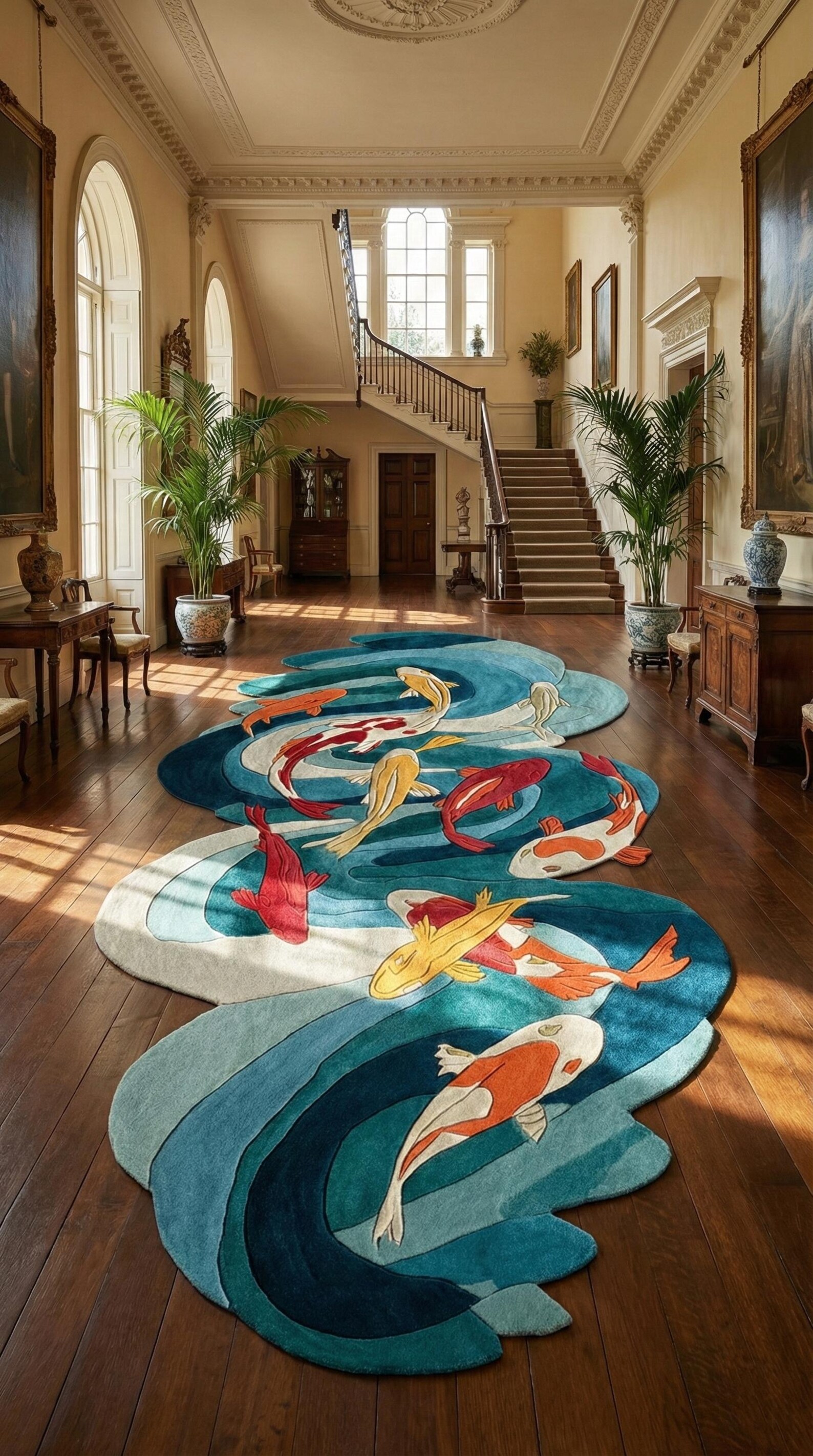 Koi Fish Rug: Wool Hand-tufted Orange and Blue Area Mat - Etsy