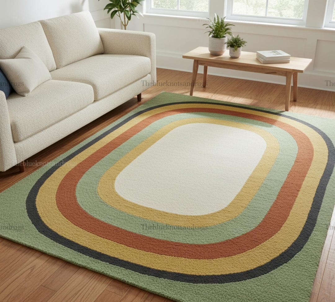 Retro Rainbow Arch Rug – Mid-century Modern Hand-tufted Wool Area ...