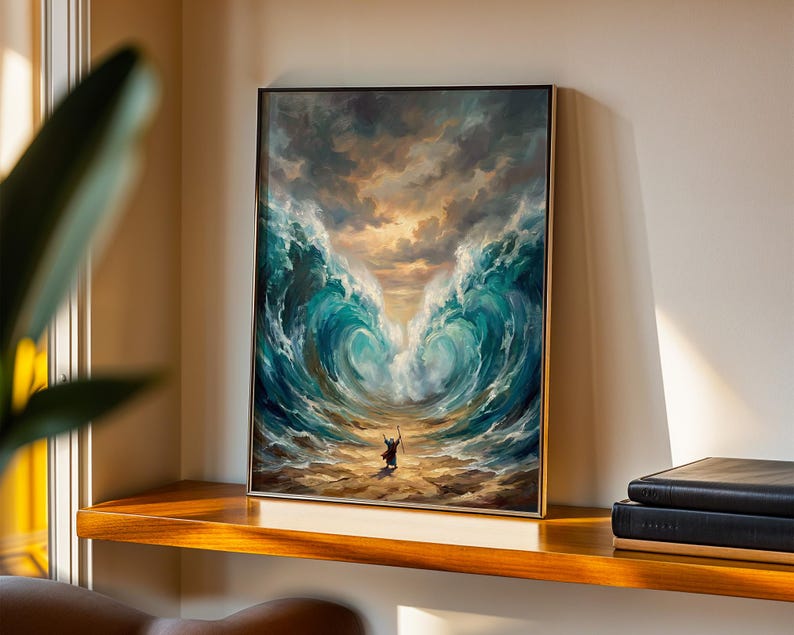 Moses Parting the Red Sea Print, Old Testament, Exodus Painting, Bible ...