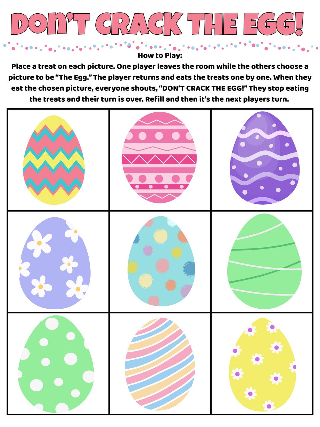 Don’t Crack the Egg Printable Game | Easter Kids Game | Don’t Eat Pete ...