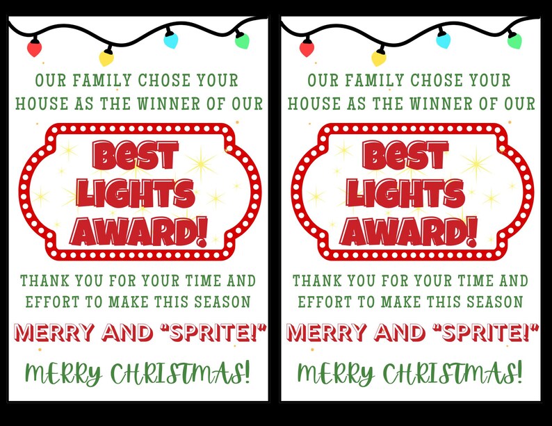 Printable Christmas Light Award Tags • Family Holiday Activity (instant ...